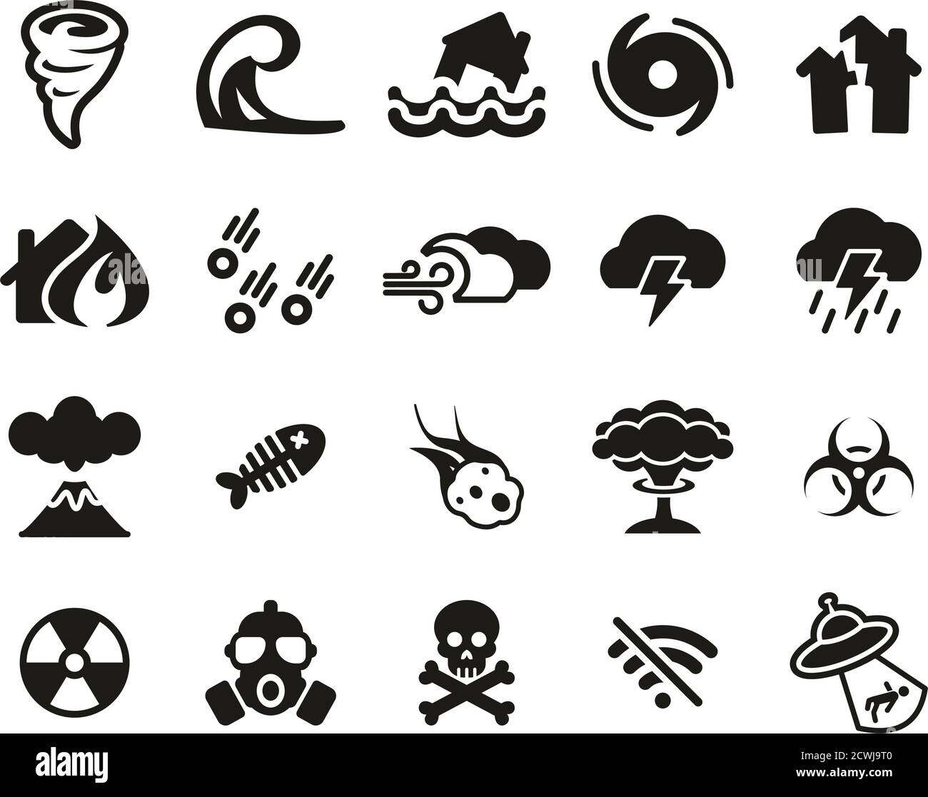Armageddon Or Disaster Icons Black & White Set Big Stock Vector Image ...