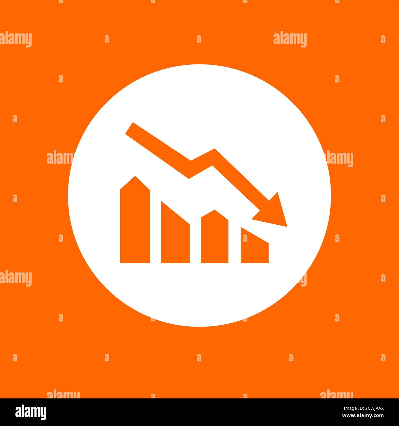 Downtrend sign icon. In white circle on a orange background Stock ...