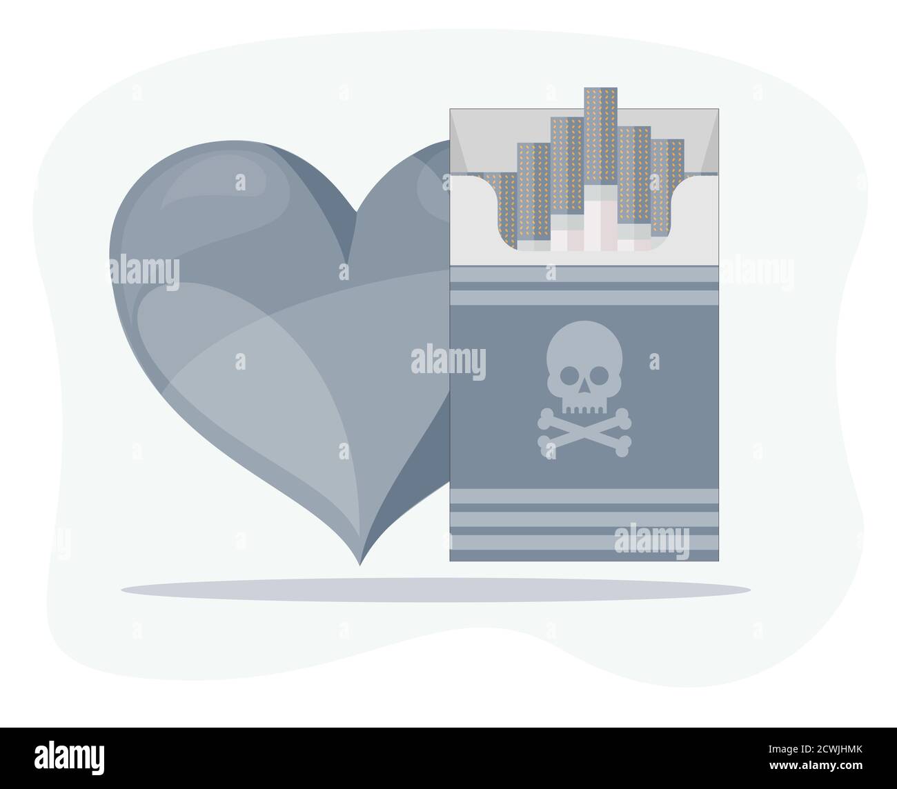 human heart and Open cigarettes pack box flat style illustration ...