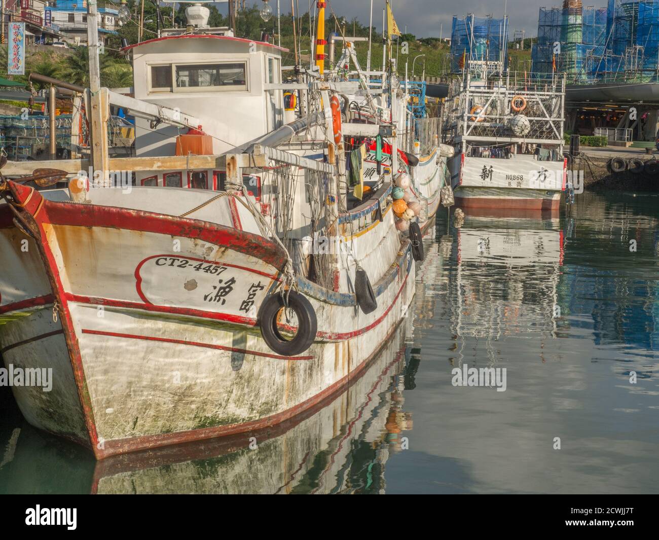 Fuji, Taiwan - October 03, 2016: Fishing boats of different size in ...