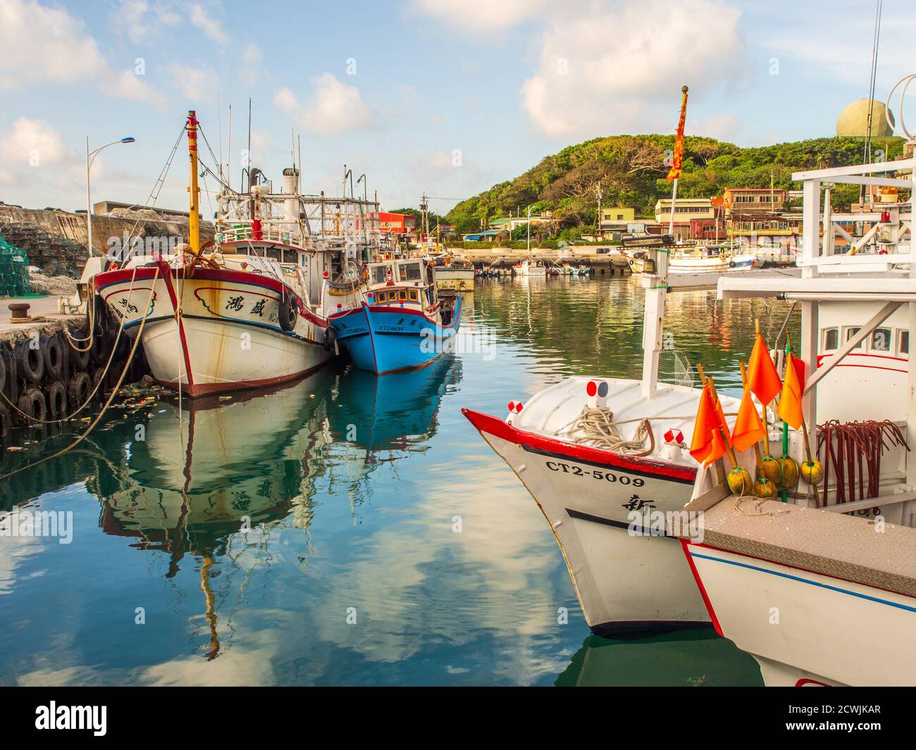 Fuji, Taiwan - October 03, 2016: Fishing boats of different size in ...