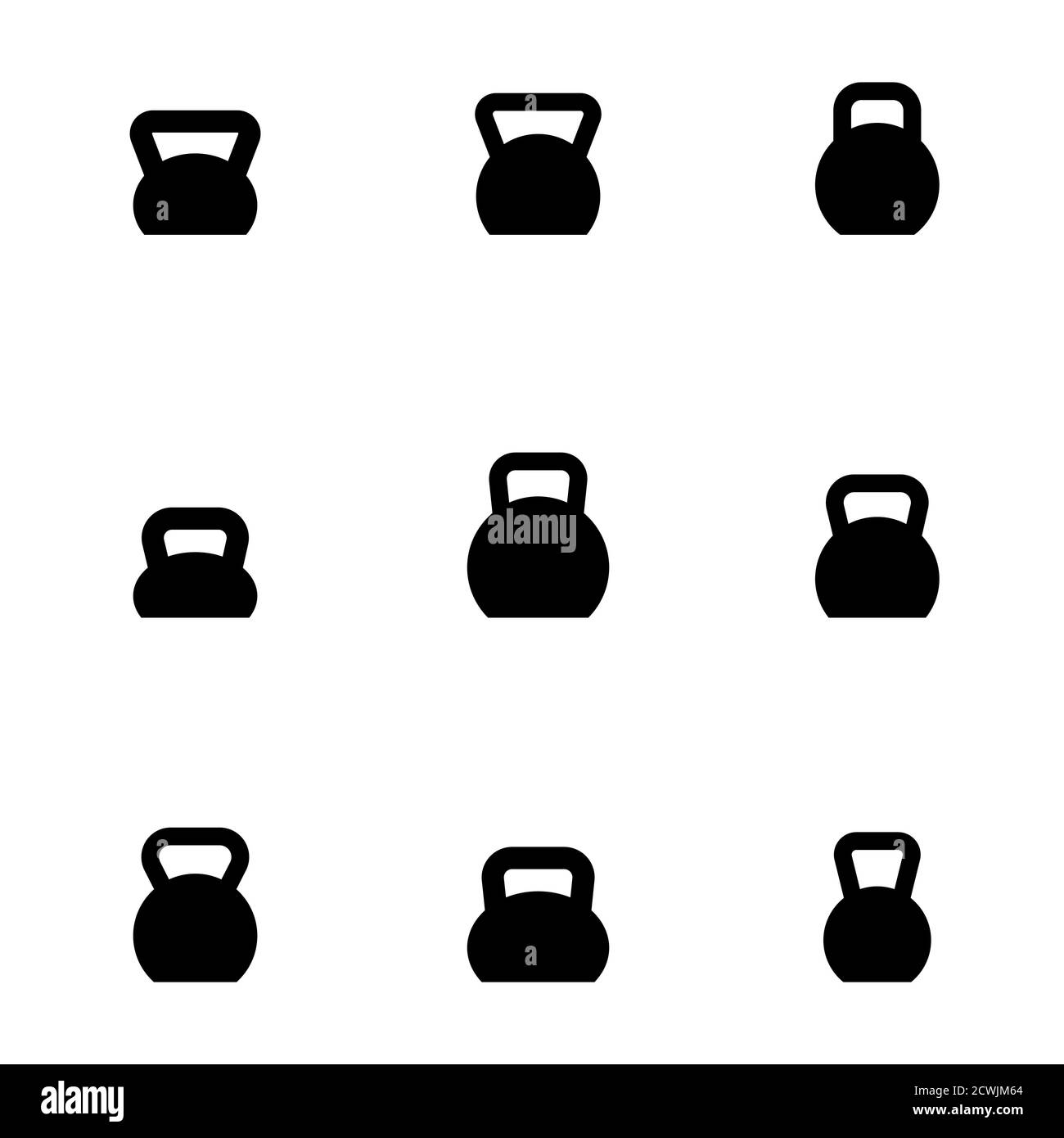 Set kettlebells black icons isolated on white background, vector ...