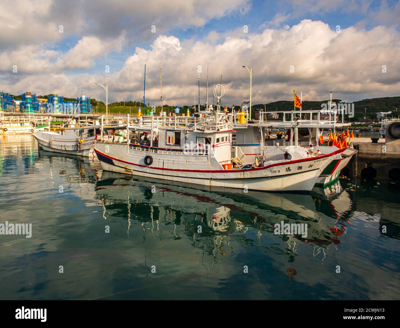 Fuji, Taiwan - October 03, 2016: Fishing boats of different size in ...