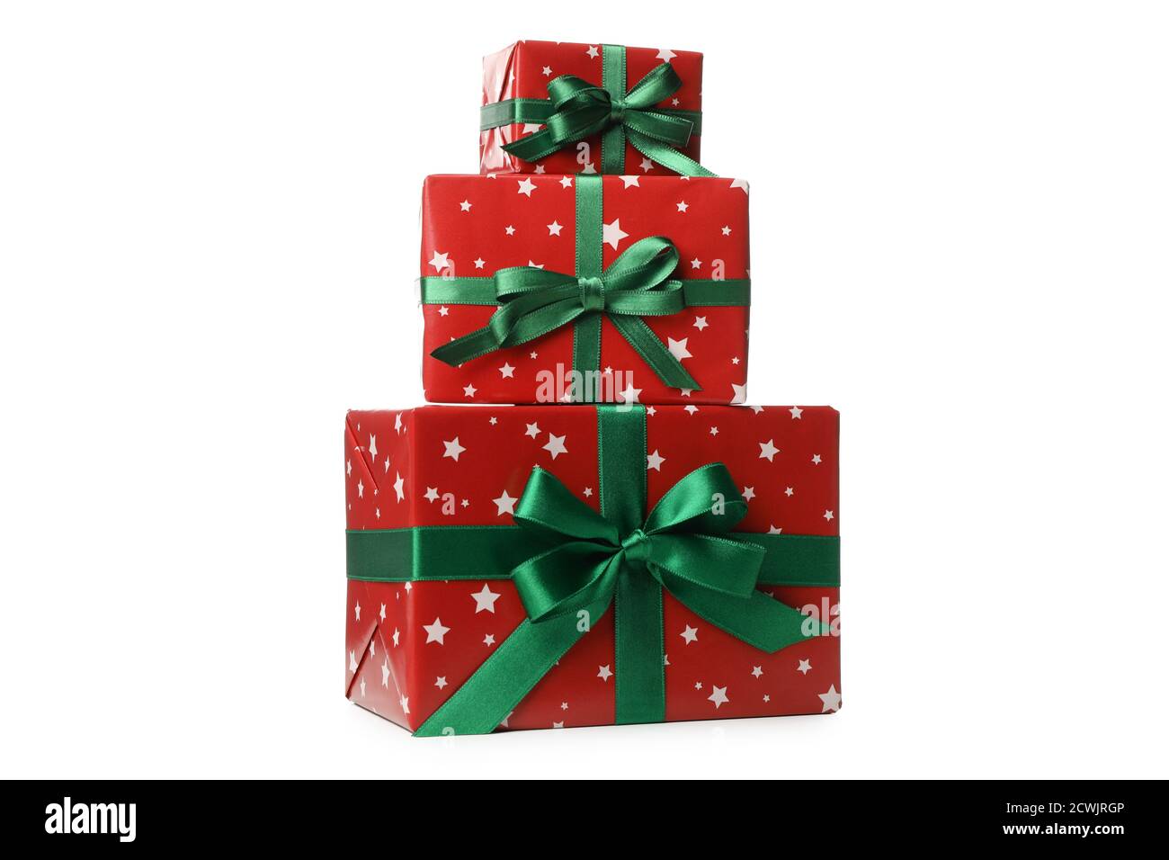 Beautiful Christmas boxes with bow isolated on white background Stock ...