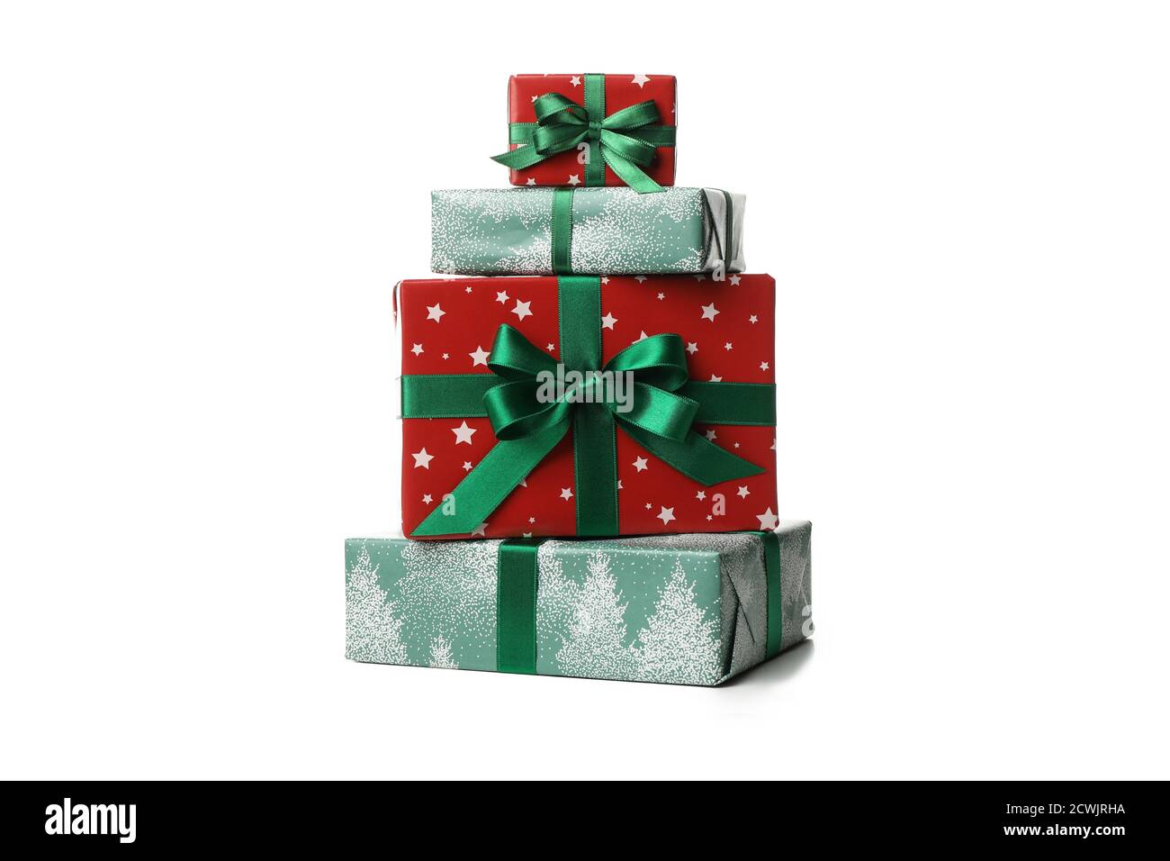 Beautiful Christmas boxes with bow isolated on white background Stock ...