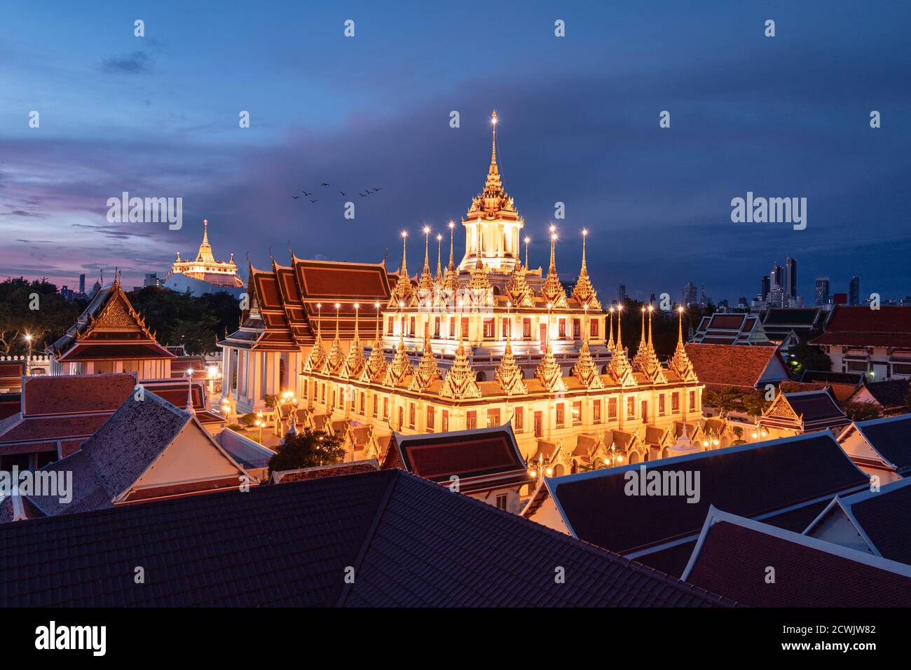 Golden metal castle illuminated, Wat Ratchanatdaram Woravihara, Loha ...
