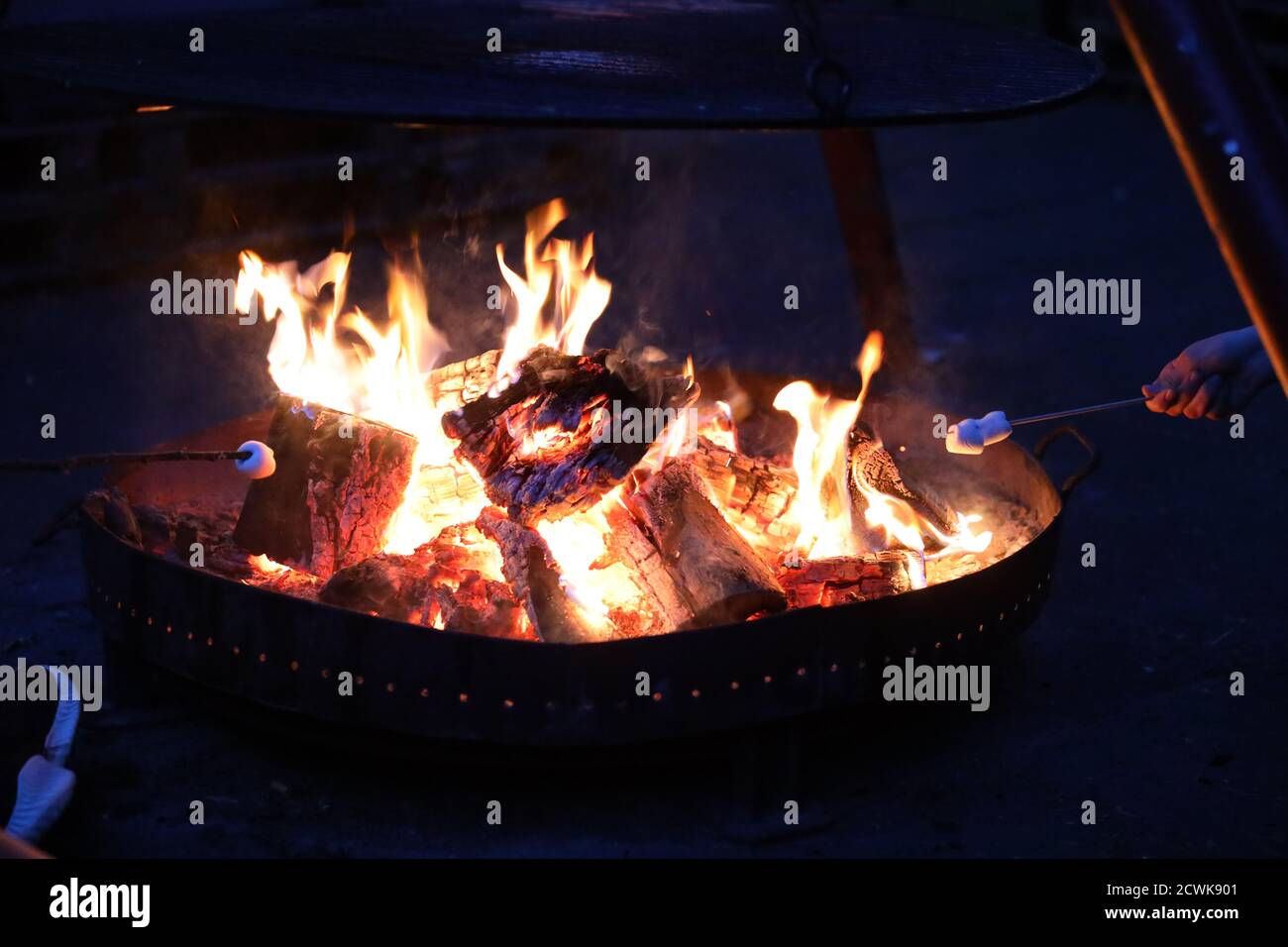Outdoor barbecue with saugages open fire Stock Photo - Alamy