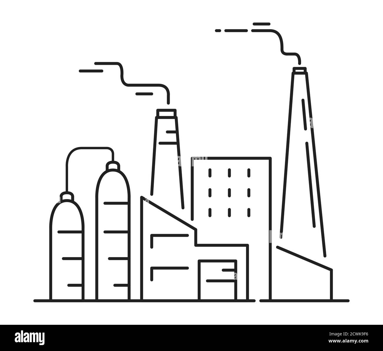 Factory industrial architecture. Outline assembly plant vector icon ...