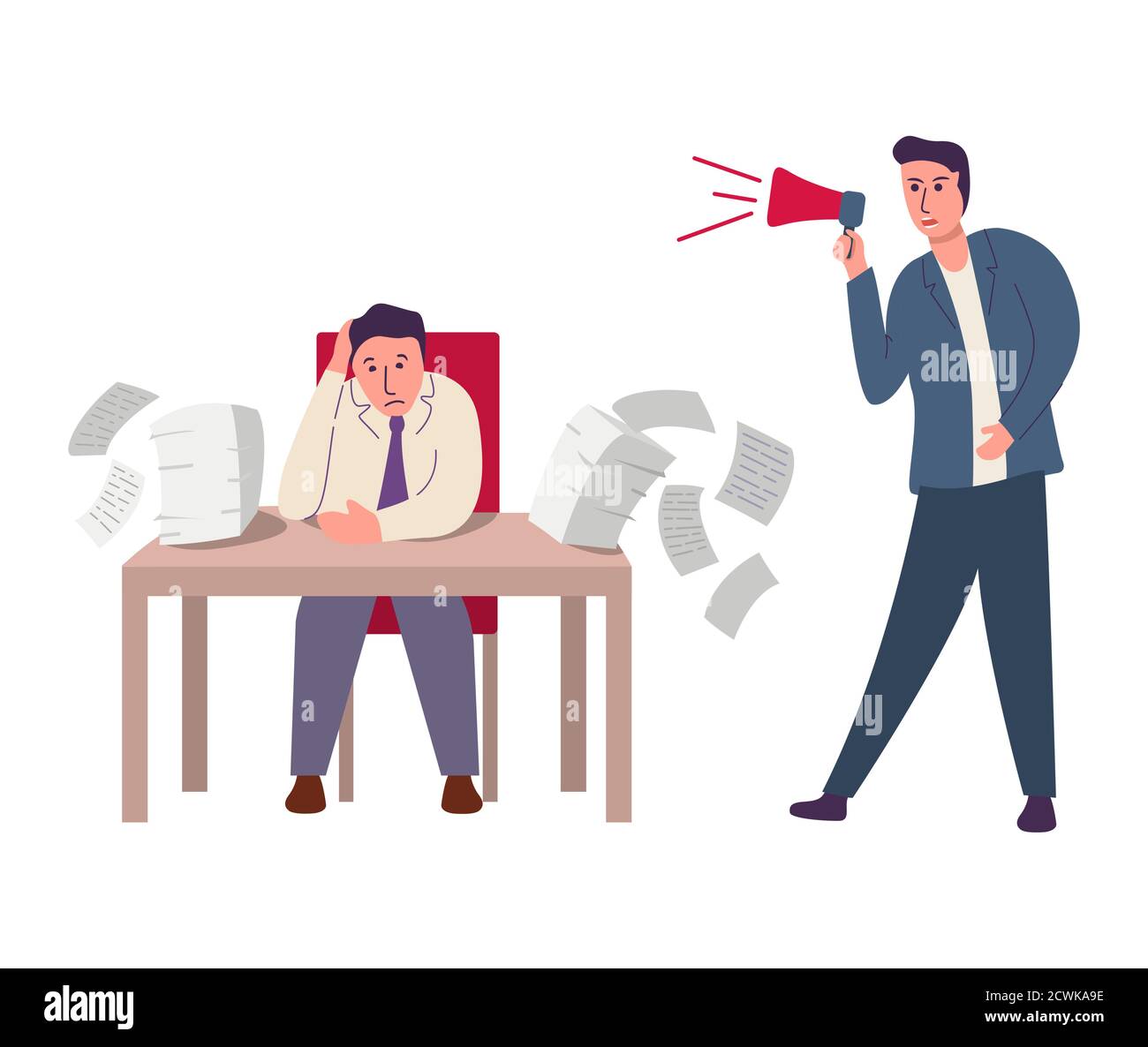 Boss screams on frustrated worker,.Angry businessman screaming with ...