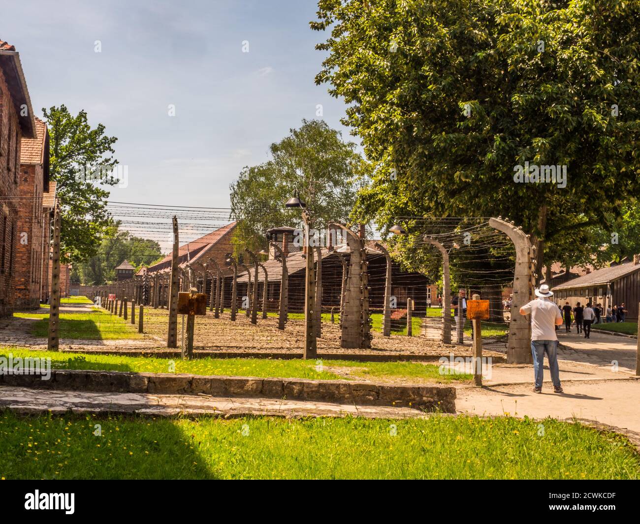 Oświęcim, Poland - June 05, 2019: Electric fence with barbed wire and ...