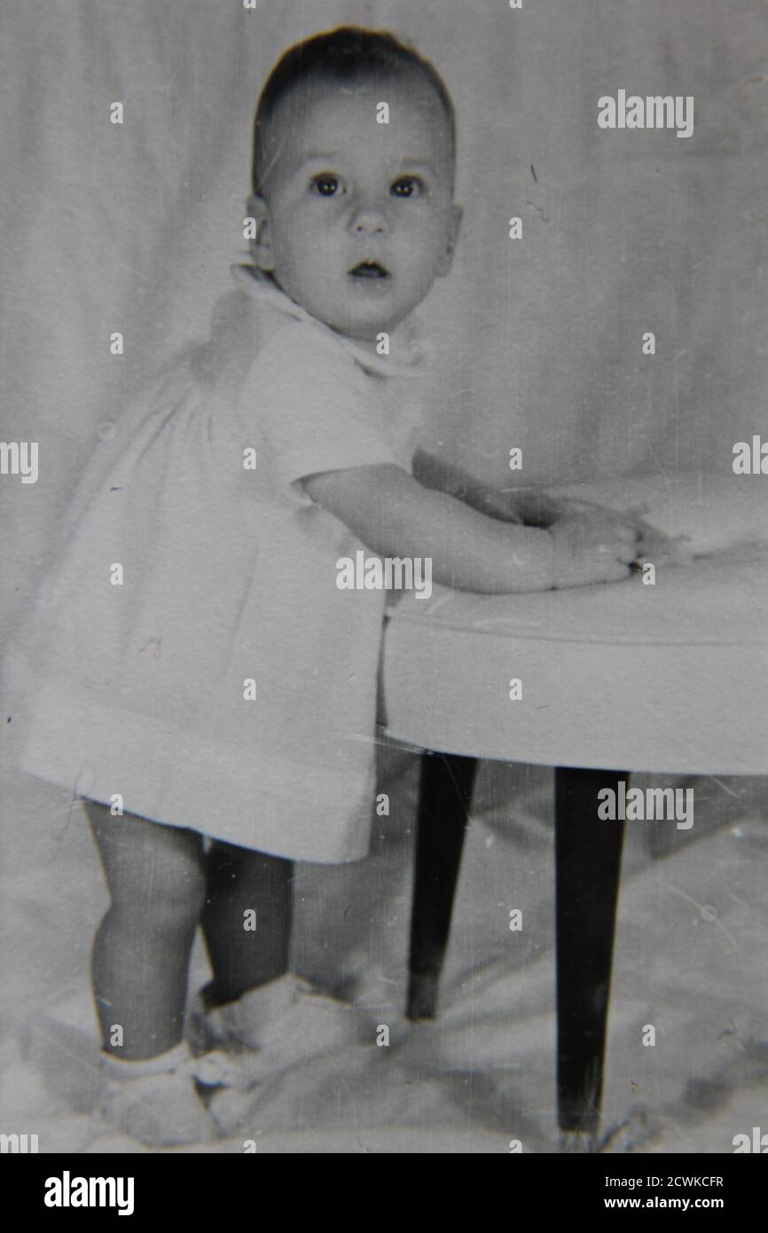 Fine 1970s vintage black and white photography of a cute baby picture ...