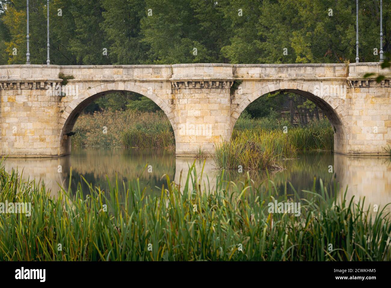ashlar stone medieval bridge, puente mayor, crossing rio carrion, in ...