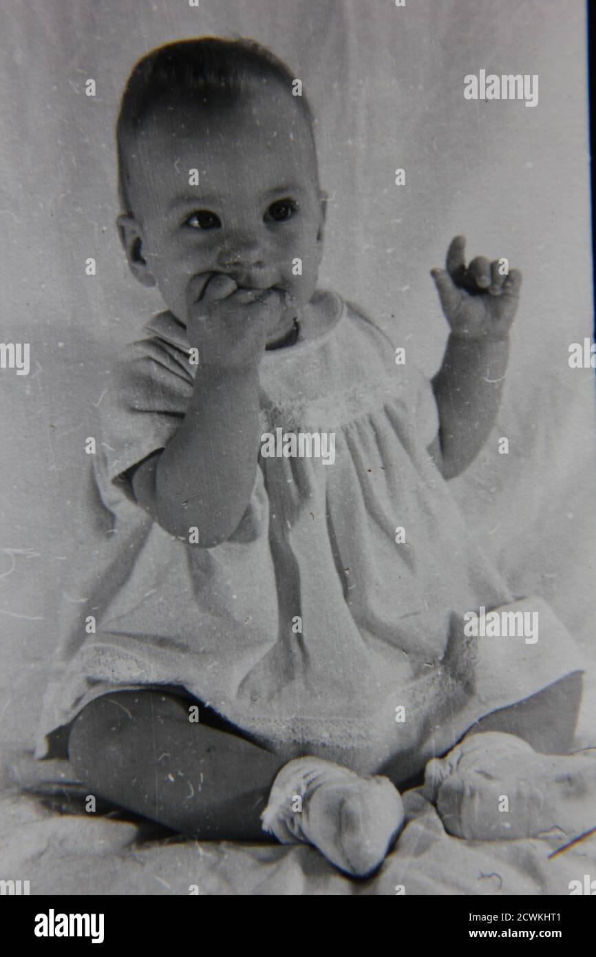 Fine 1970s vintage black and white photography of a cute baby picture ...