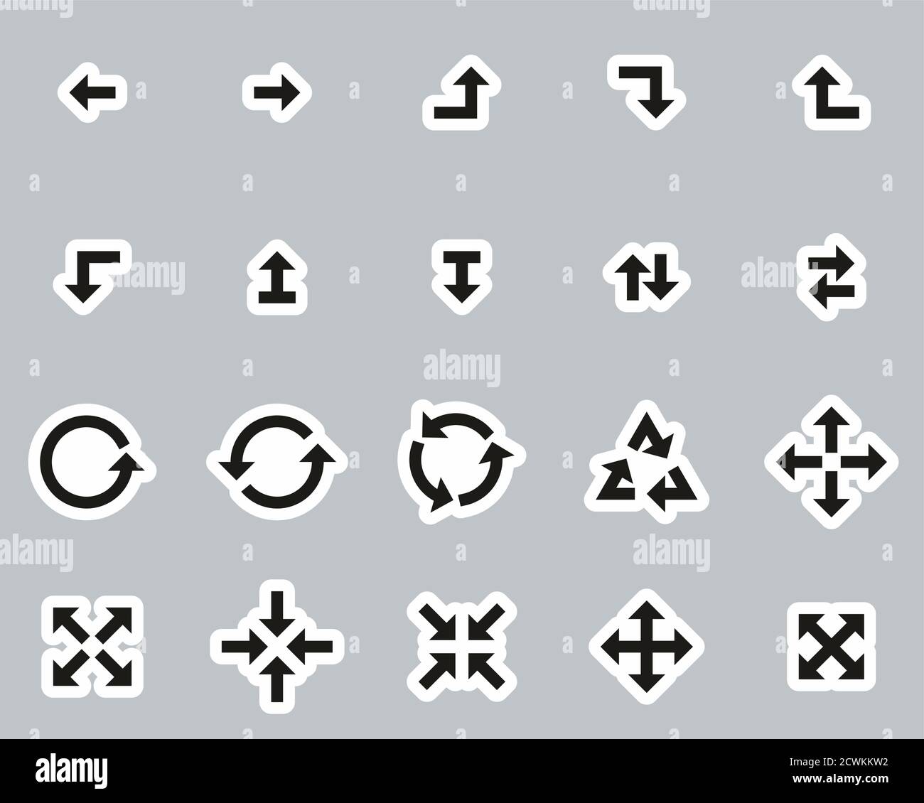 Arrows Or Navigation Icons Black & White Sticker Set Big Stock Vector ...