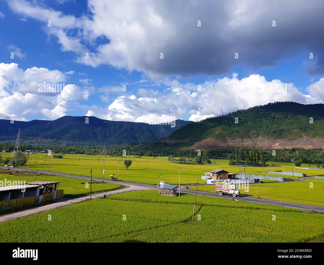 Destination View of cloudy blue sky beautiful villages and rice fields ...