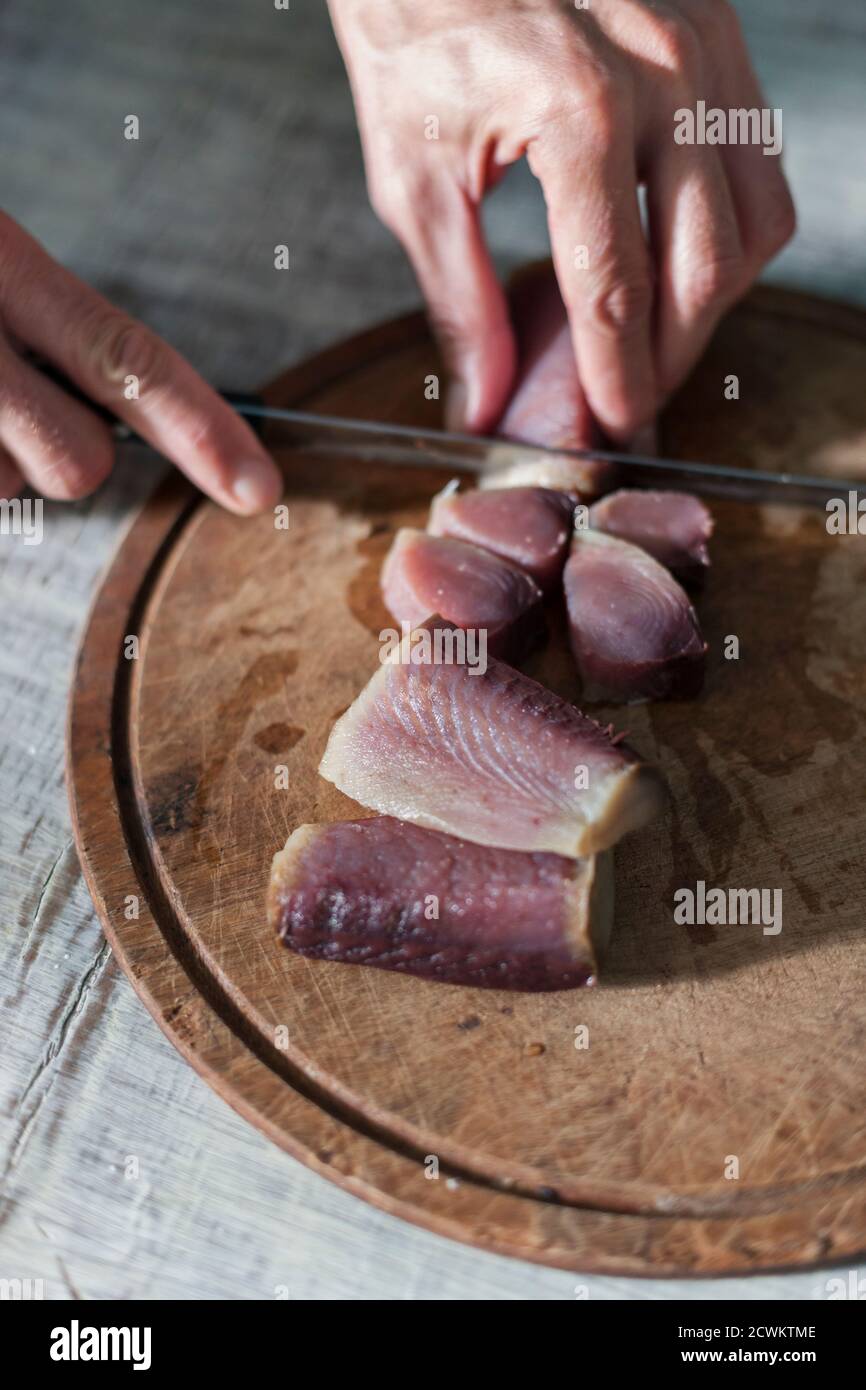 Hands Making Salted Bonito Stock Photo - Alamy
