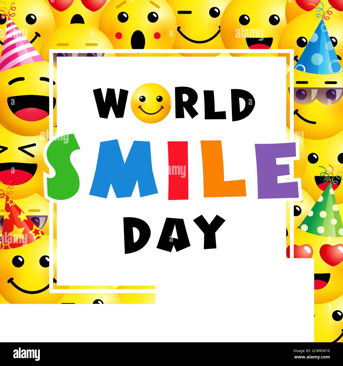 World Smile Day banner, October 2Th. Smile icon in colored text ...