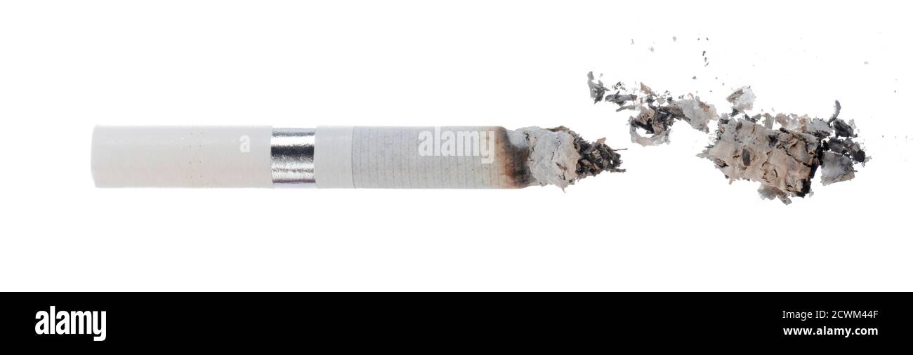 Lit cigarette isolated on white background close up Stock Photo - Alamy