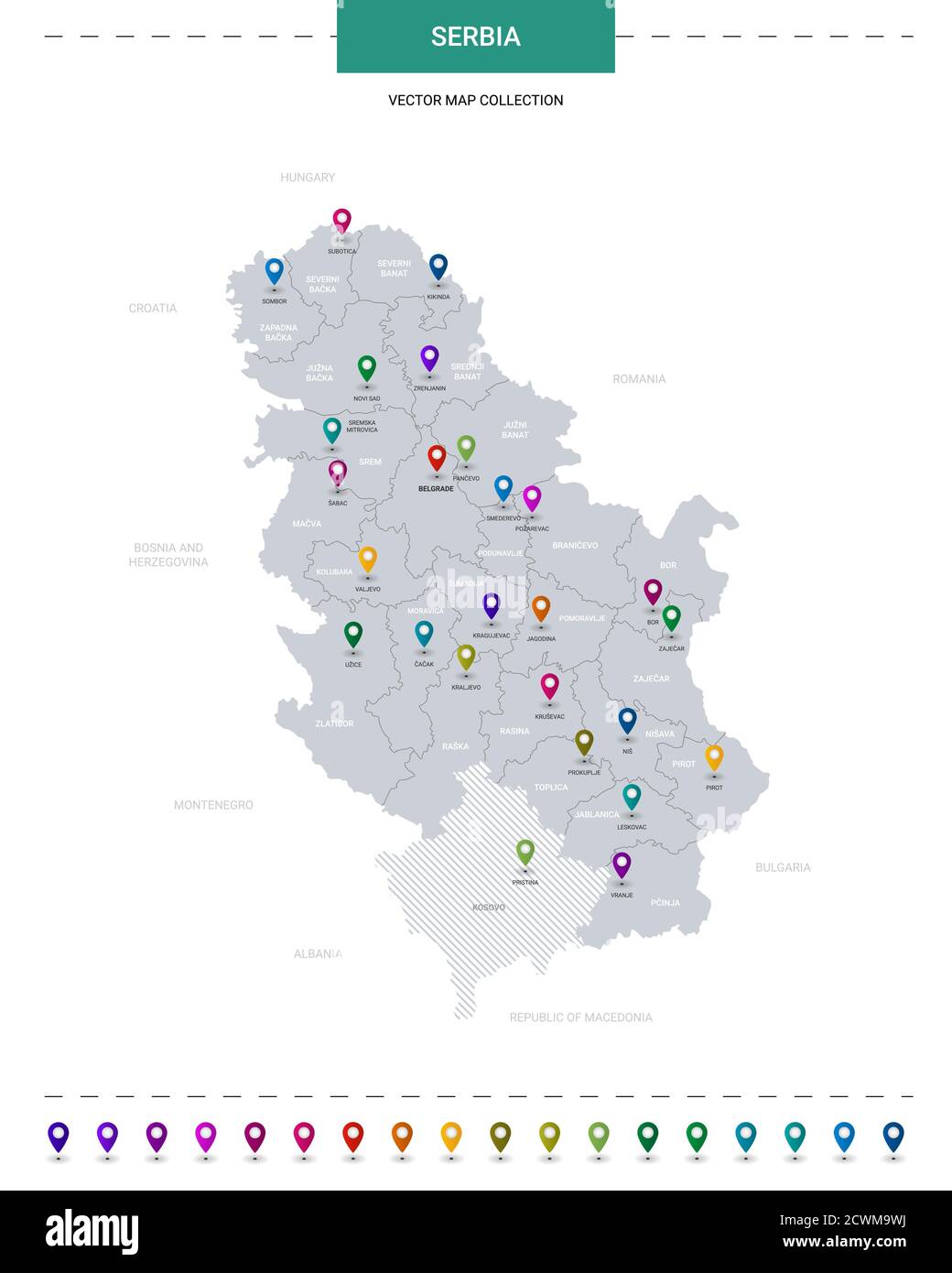 Serbia map with location pointer marks. Infographic vector template ...