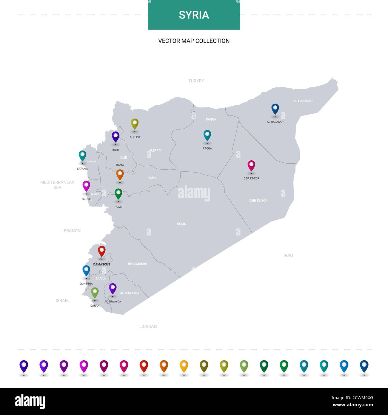 Syria map with location pointer marks. Infographic vector template ...