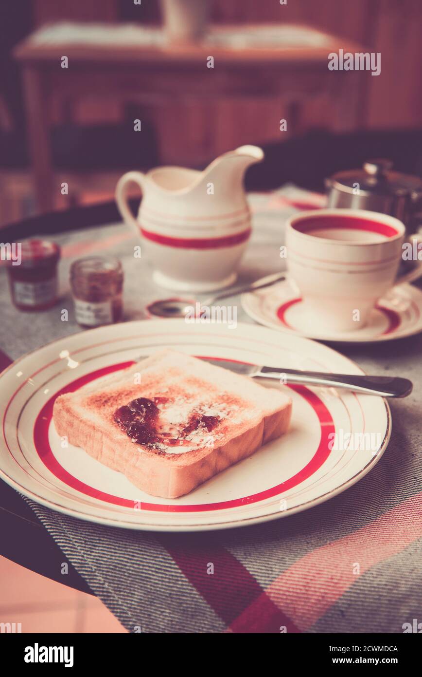 Cup of tea and Toast with butter and jam Stock Photo - Alamy