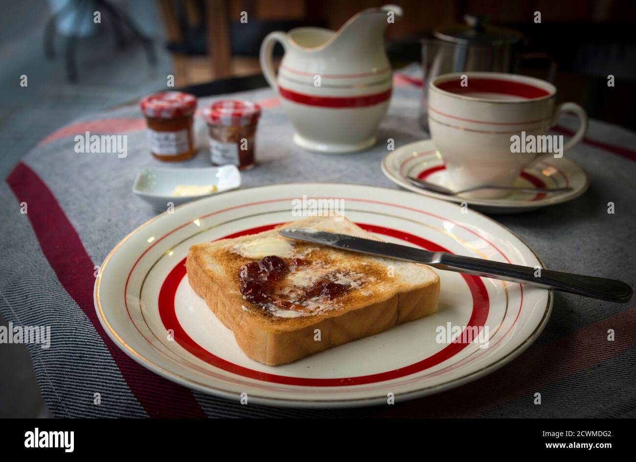 Cup of tea and Toast with butter and jam Stock Photo - Alamy