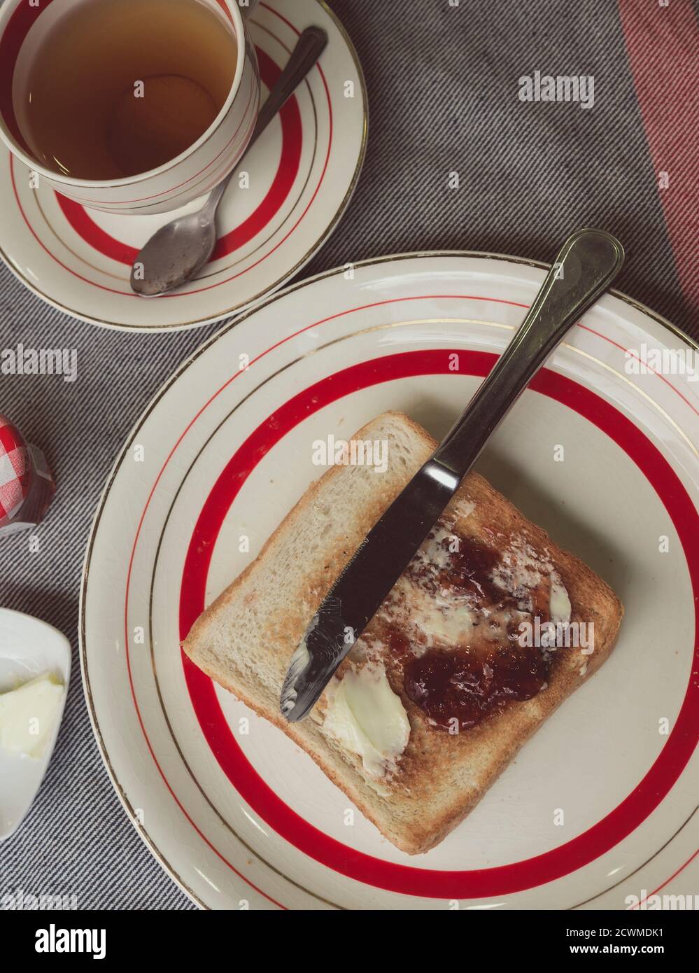 Cup of tea and Toast with butter and jam Stock Photo - Alamy