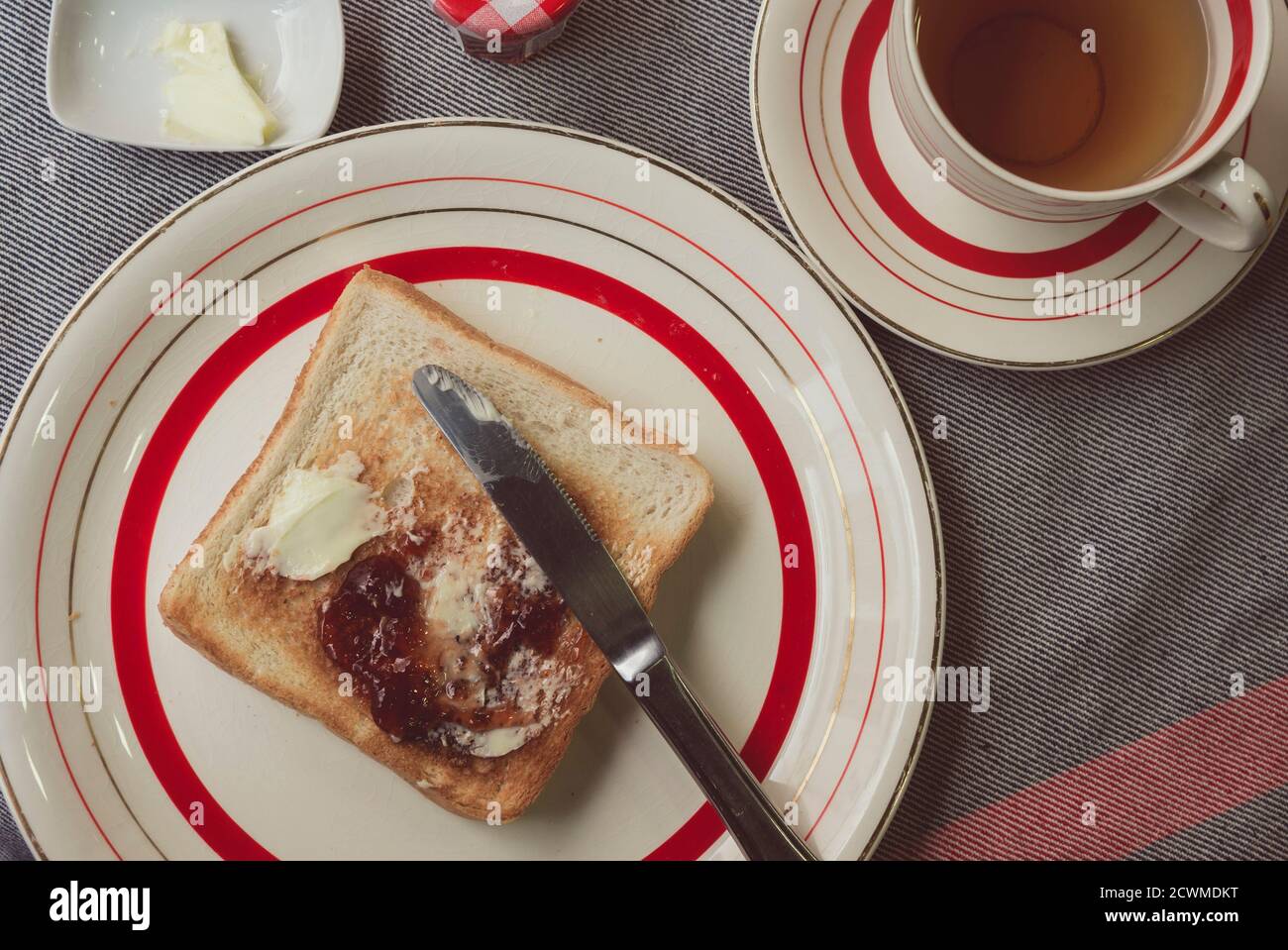 Cup of tea and Toast with butter and jam Stock Photo - Alamy