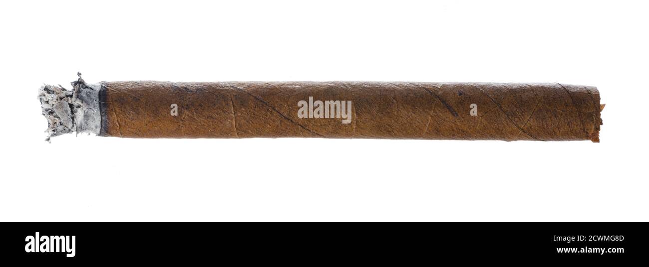 Burning hand rolled cigar isolated on white Stock Photo - Alamy