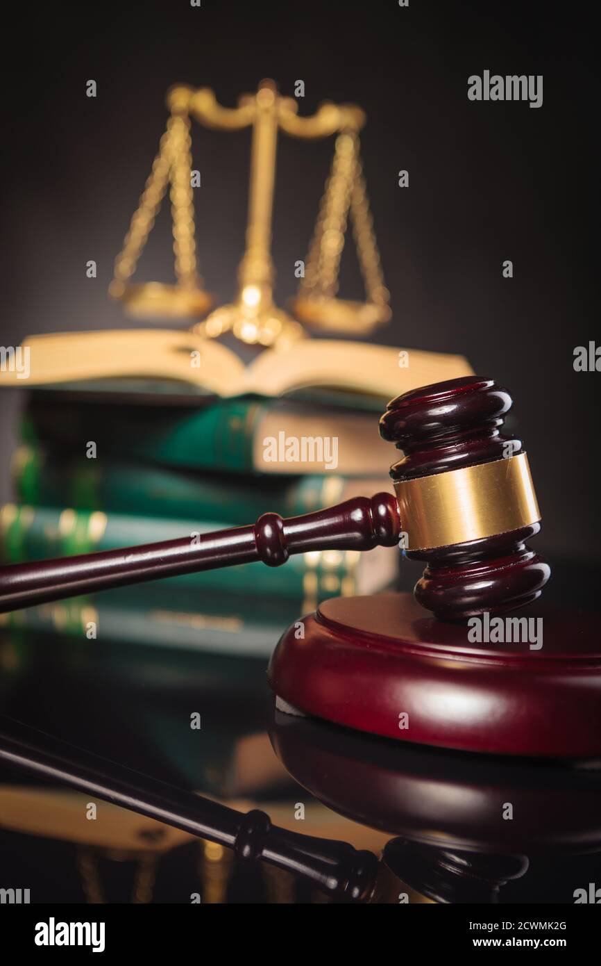 learning to be fair and just, law and justice concept, wooden judge's ...