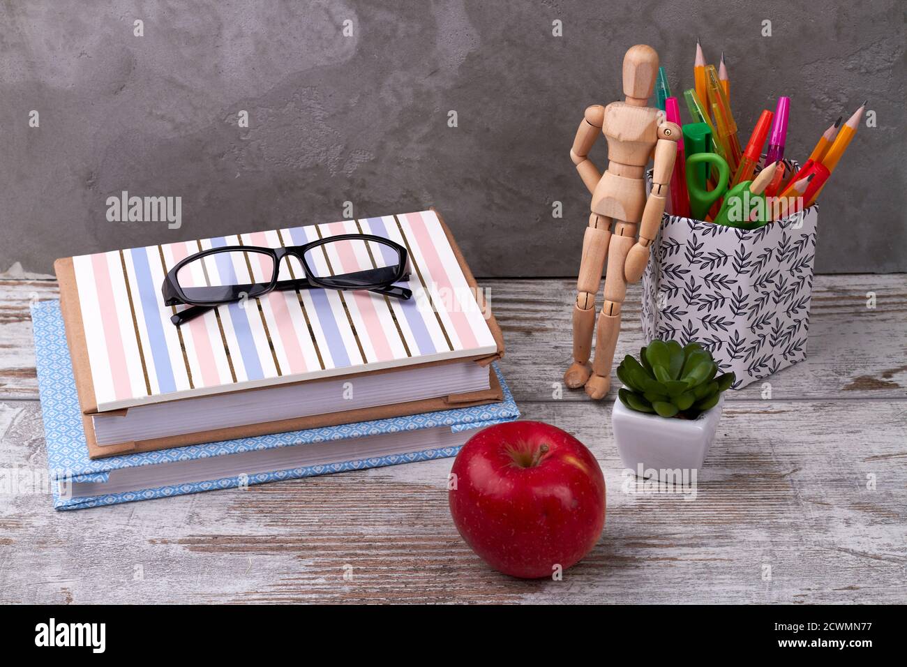 Composition of objects for school and education Stock Photo - Alamy