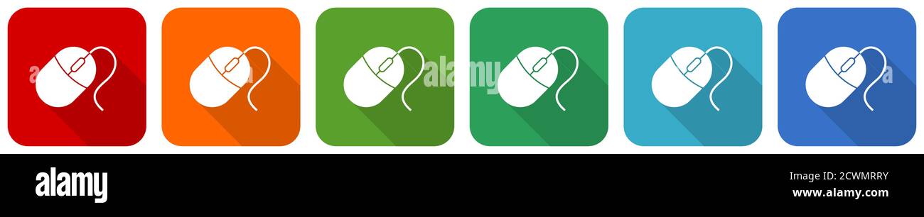 Mouse icon set, flat design vector illustration in 6 colors options for ...