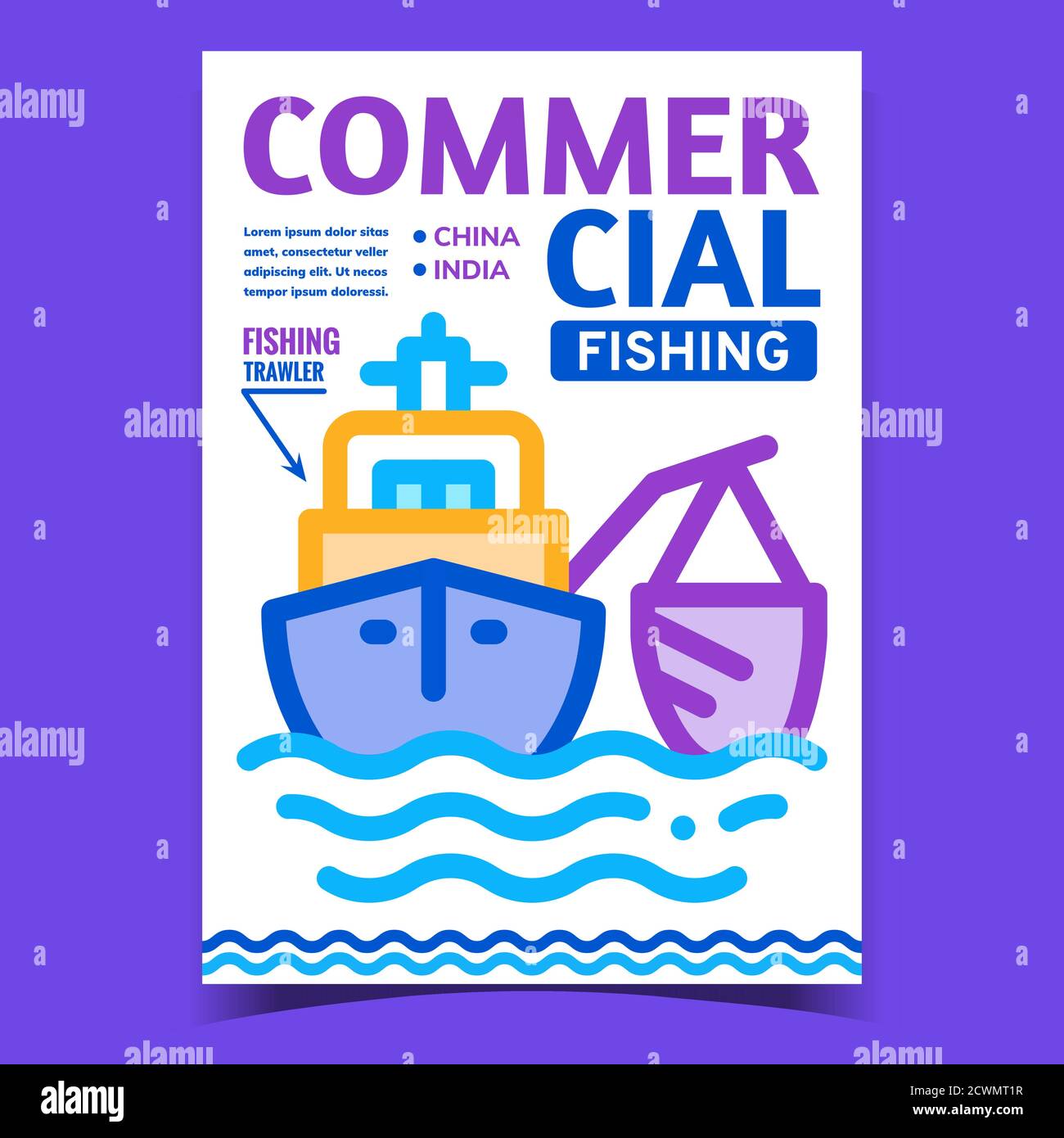 Commercial Fishing Creative Promo Banner Vector Stock Vector Image ...