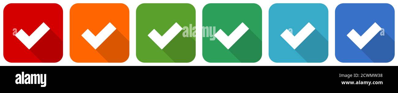 Accept icon set, flat design vector illustration in 6 colors options ...