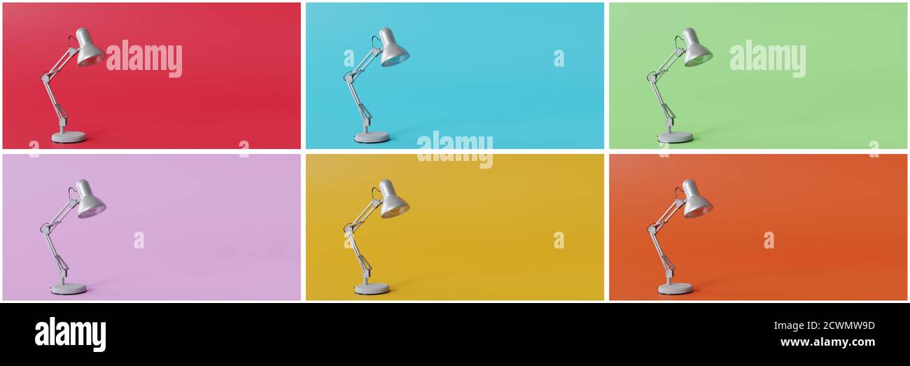 table lamps on multi colored background 3d illustration Stock Photo - Alamy