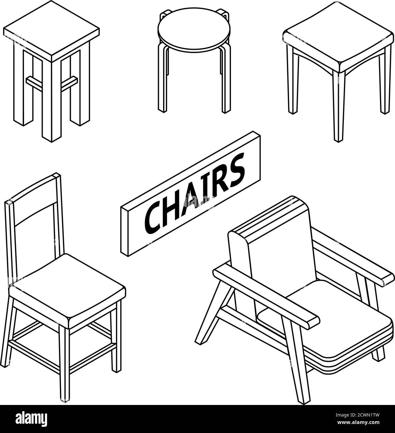 3D line drawn isometric chairs. white background Stock Vector Image ...