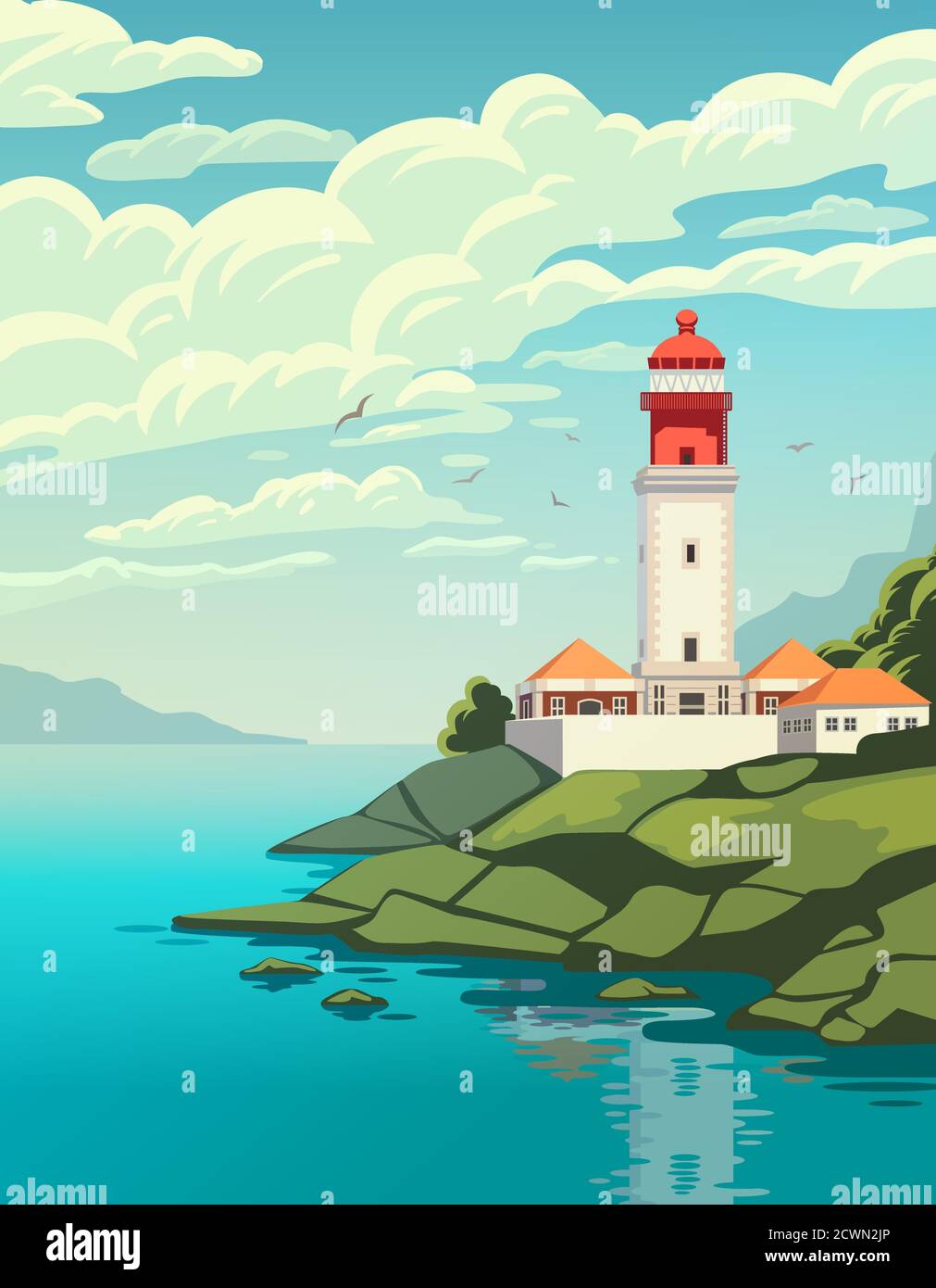 Lighthouse on coast of sea, structure of lighthouse on shore Stock ...