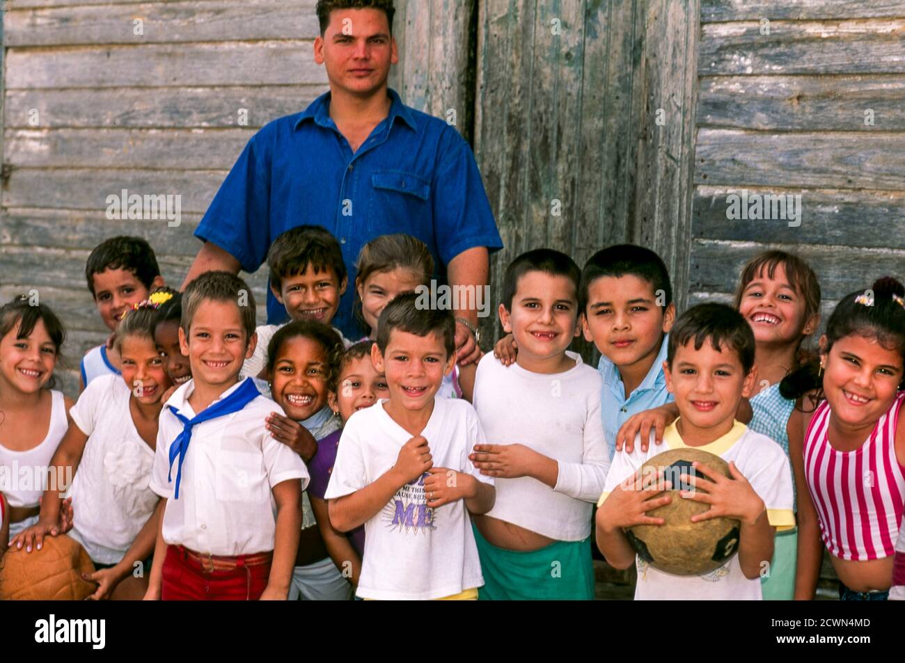 Group of school children and teacher posing in Havana, Cuba Stock Photo ...