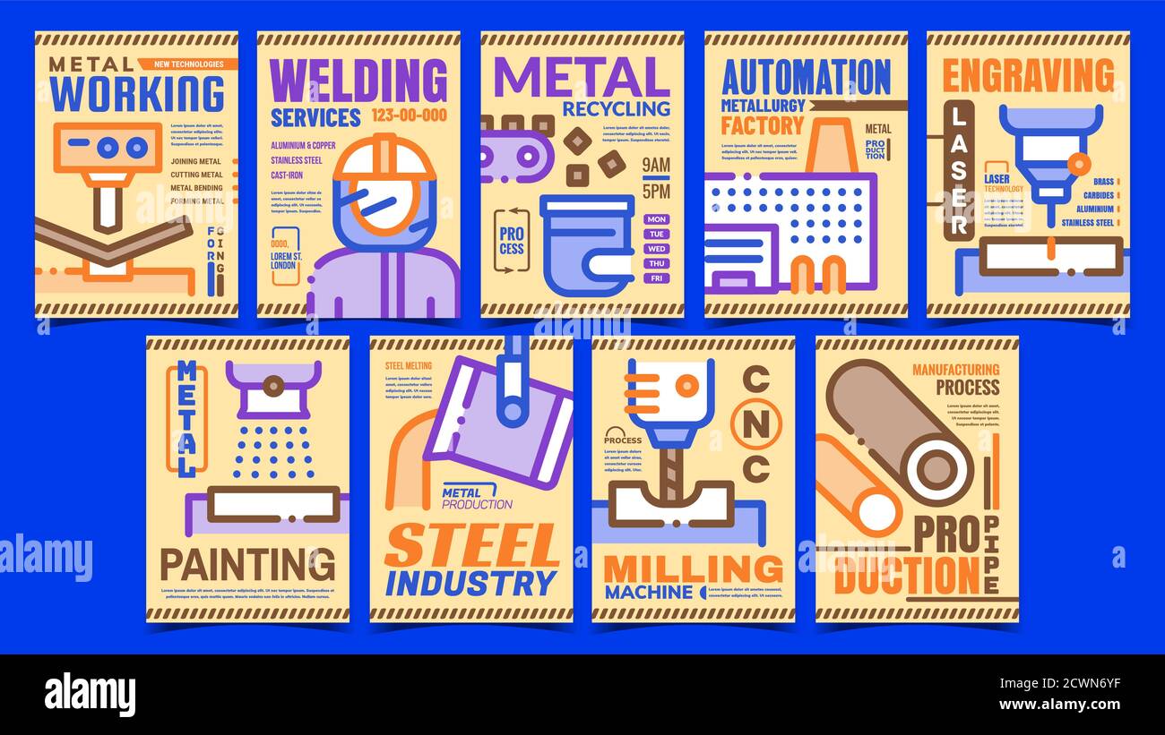 Metallurgical Industry Promo Posters Set Vector Stock Vector Image ...