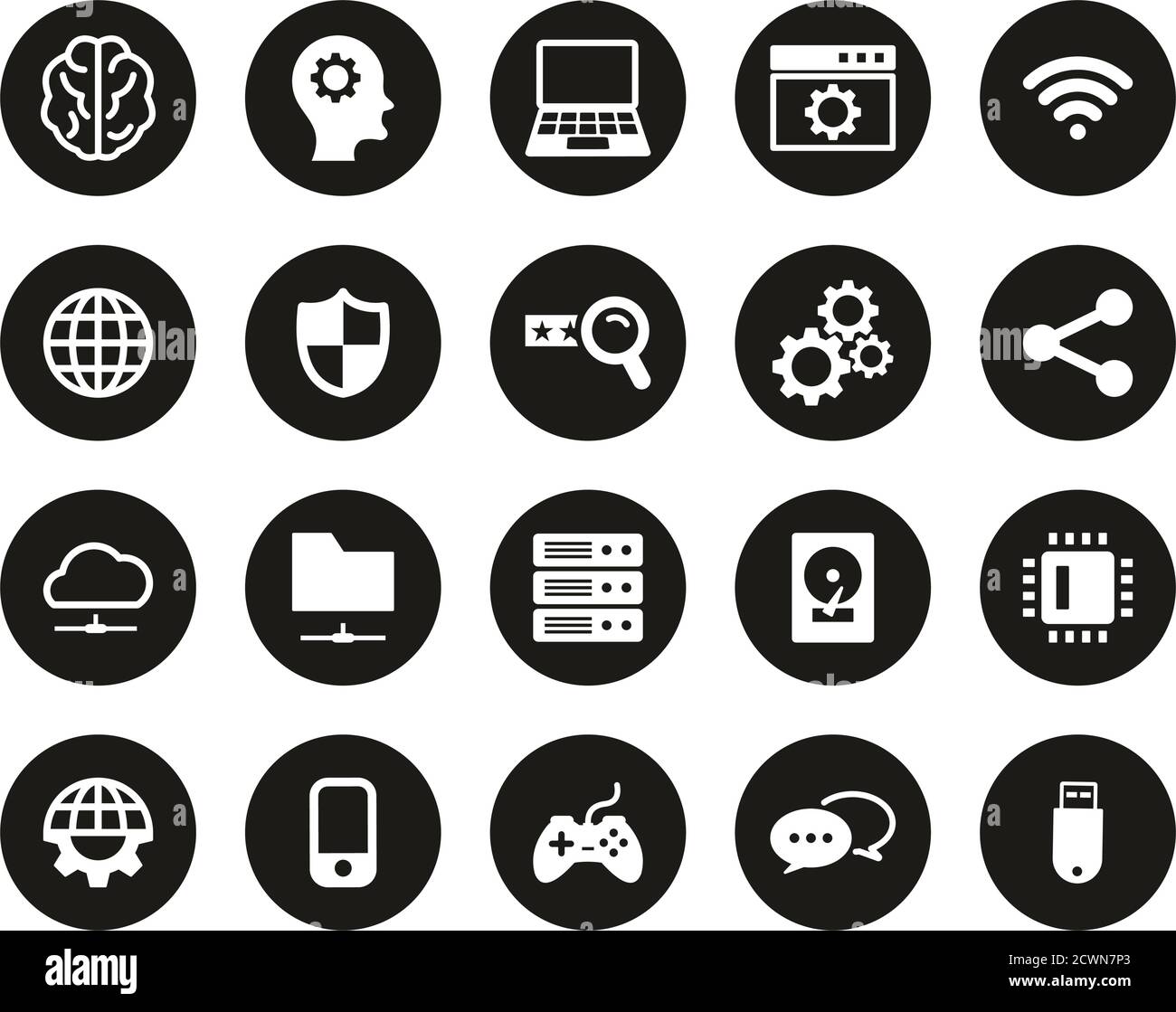 Artificial Intelligence Icons White On Black Flat Design Circle Set Big Stock Vector Image & Art ...