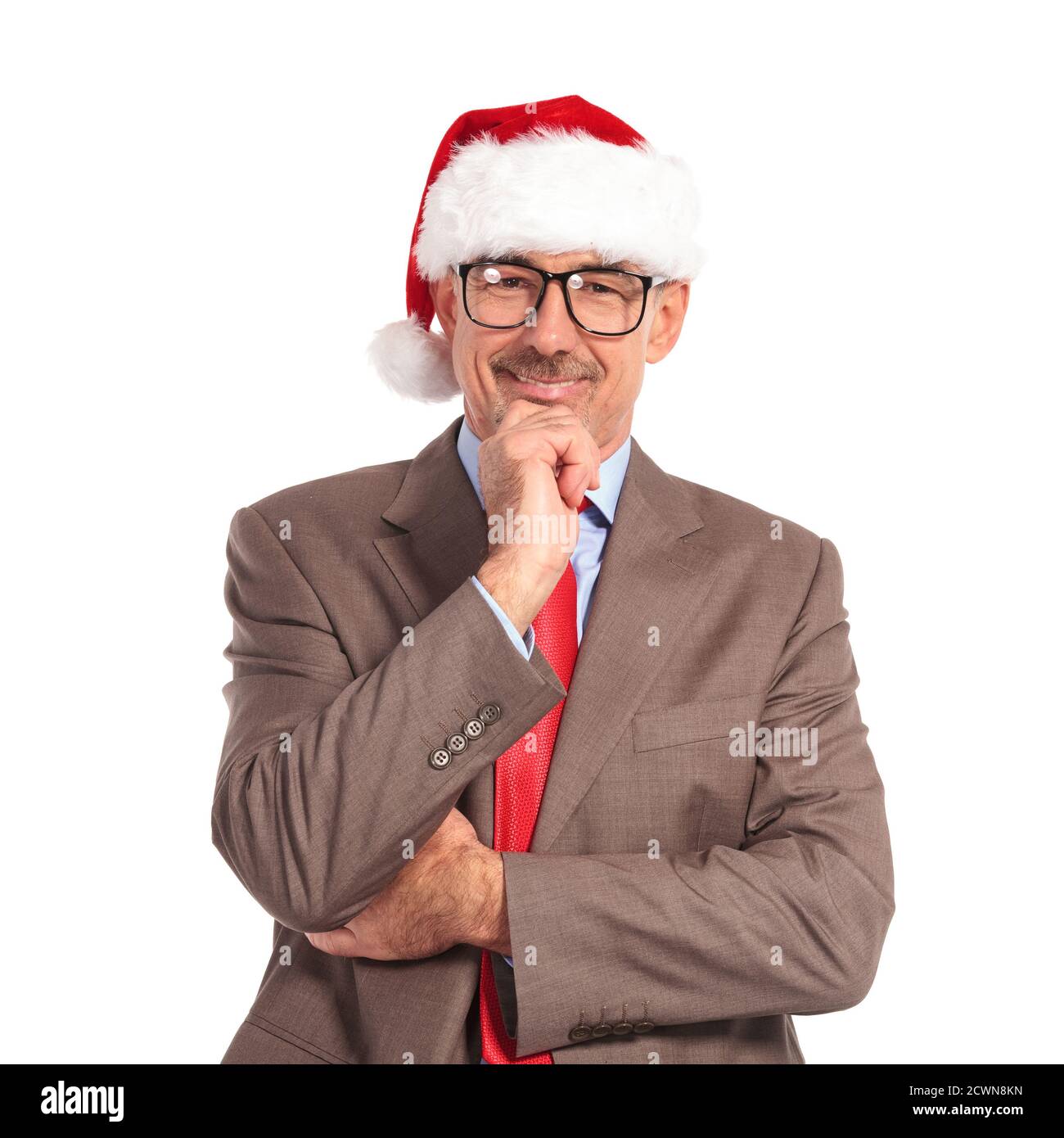 smiling old santa claus buinessman thinking on white background Stock ...