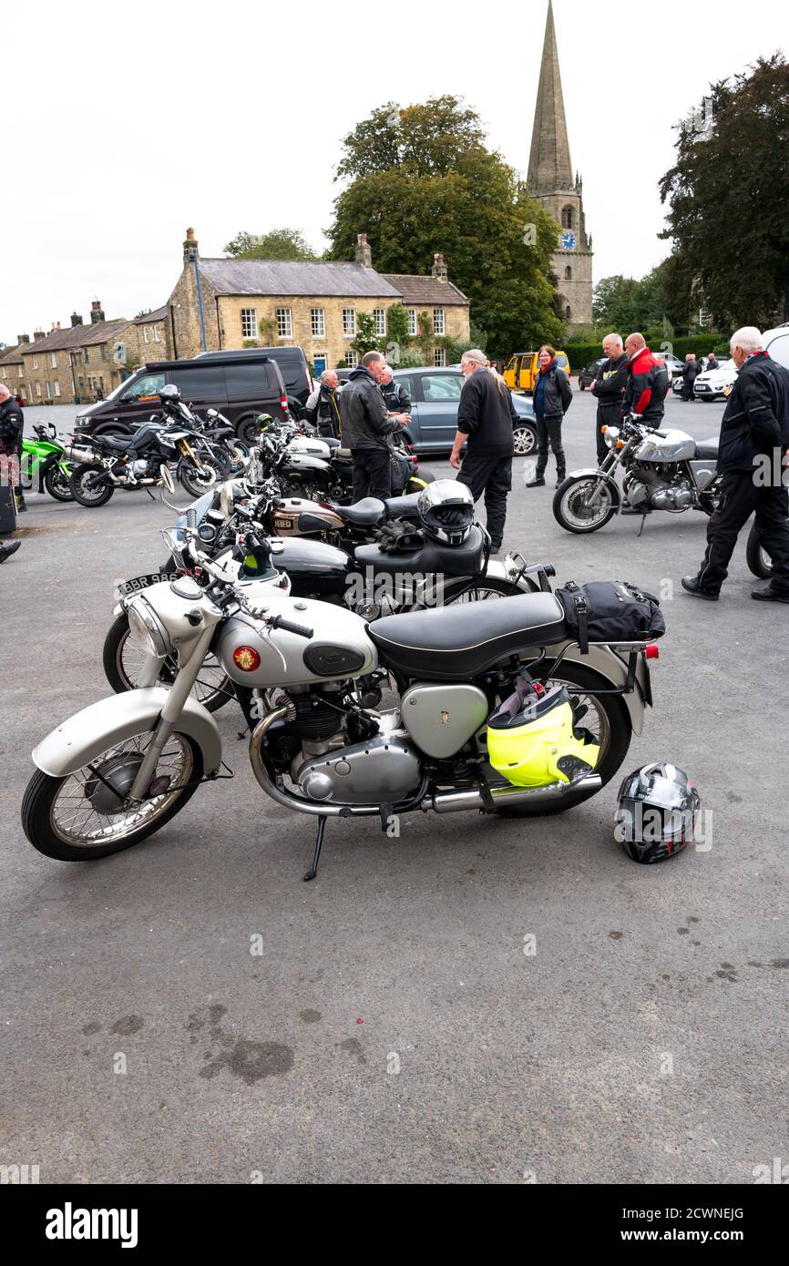 Classic British BSA motorbikes on show in the village square of Masham ...