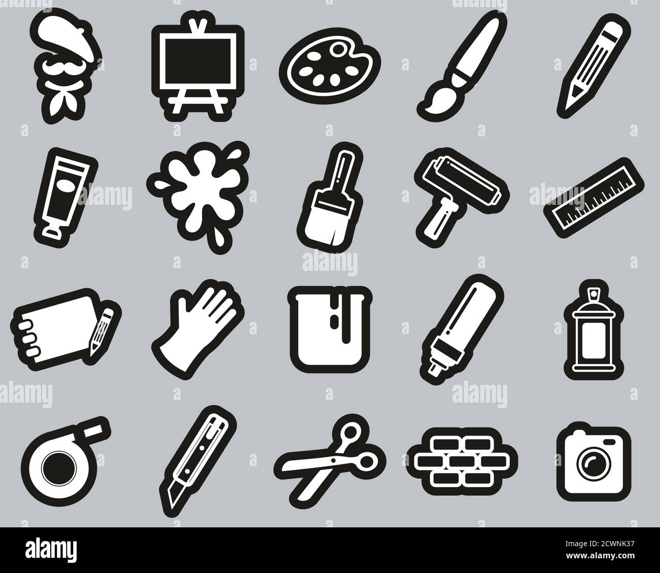 Artist Or Arts Equipment Icons White On Black Sticker Set Big Stock ...