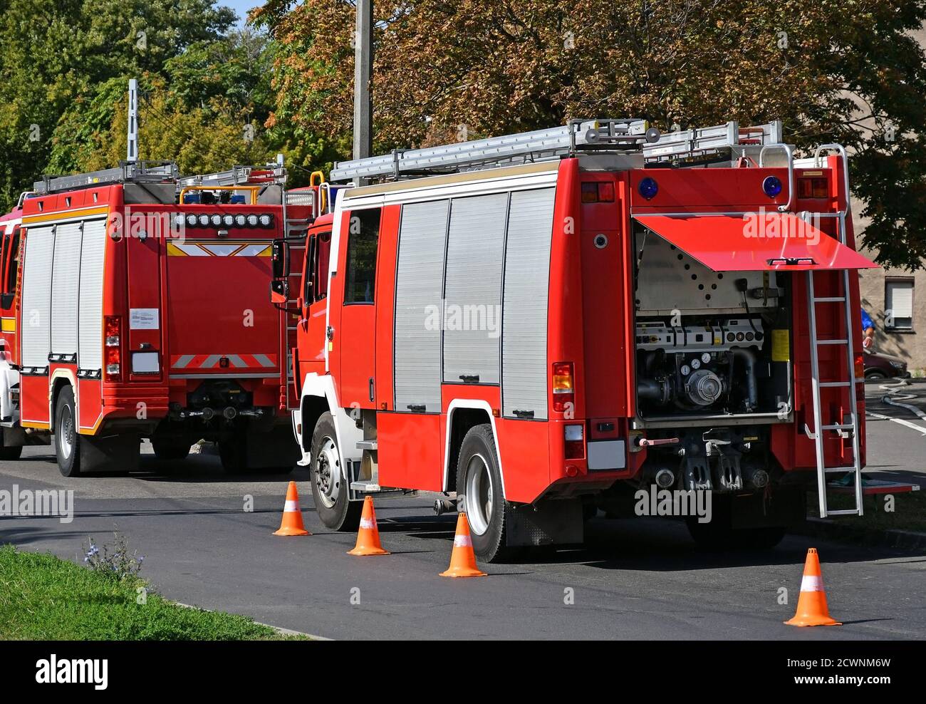 Fire truck at the scene of a fire Stock Photo - Alamy