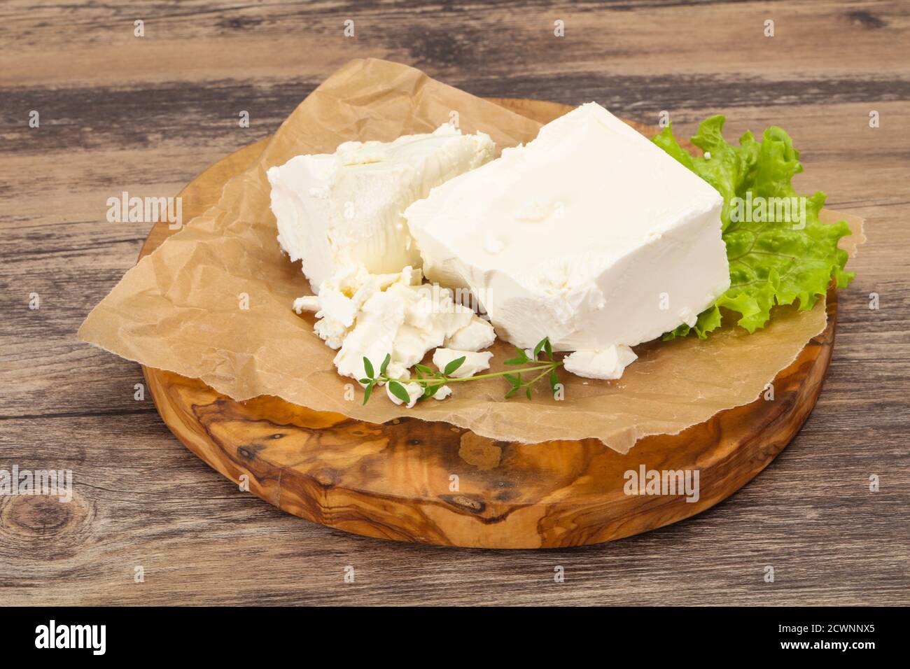 Greek traditional Feta soft cheese in the plate Stock Photo - Alamy