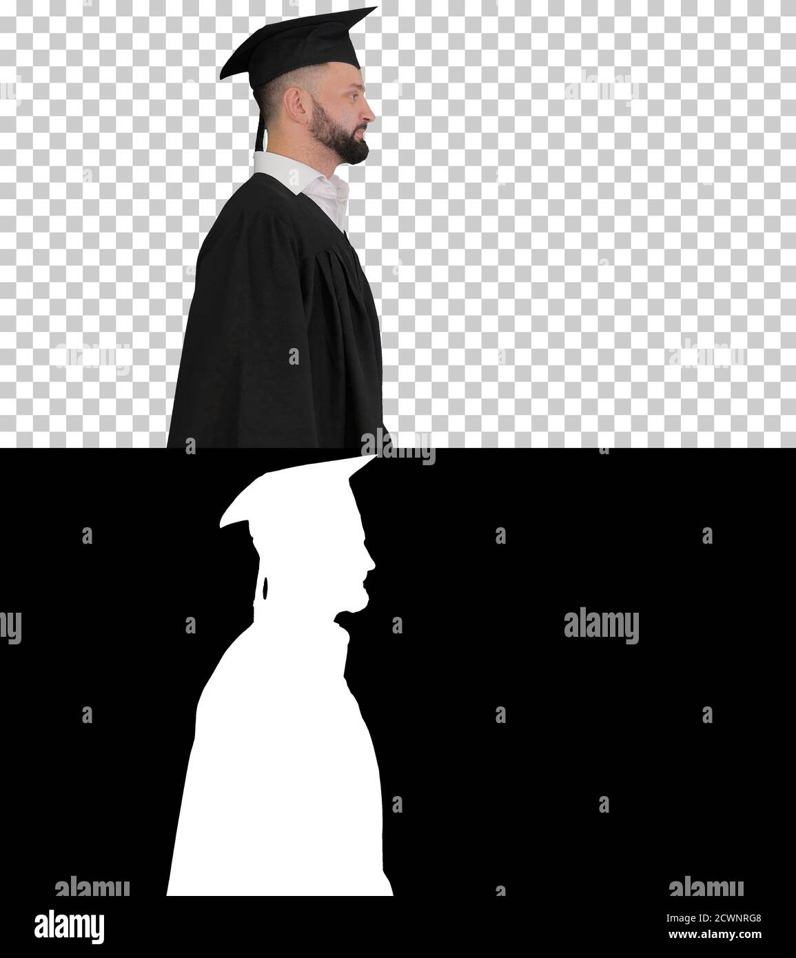 Happy graduate male student walking, Alpha Channel with Silhouet Stock ...