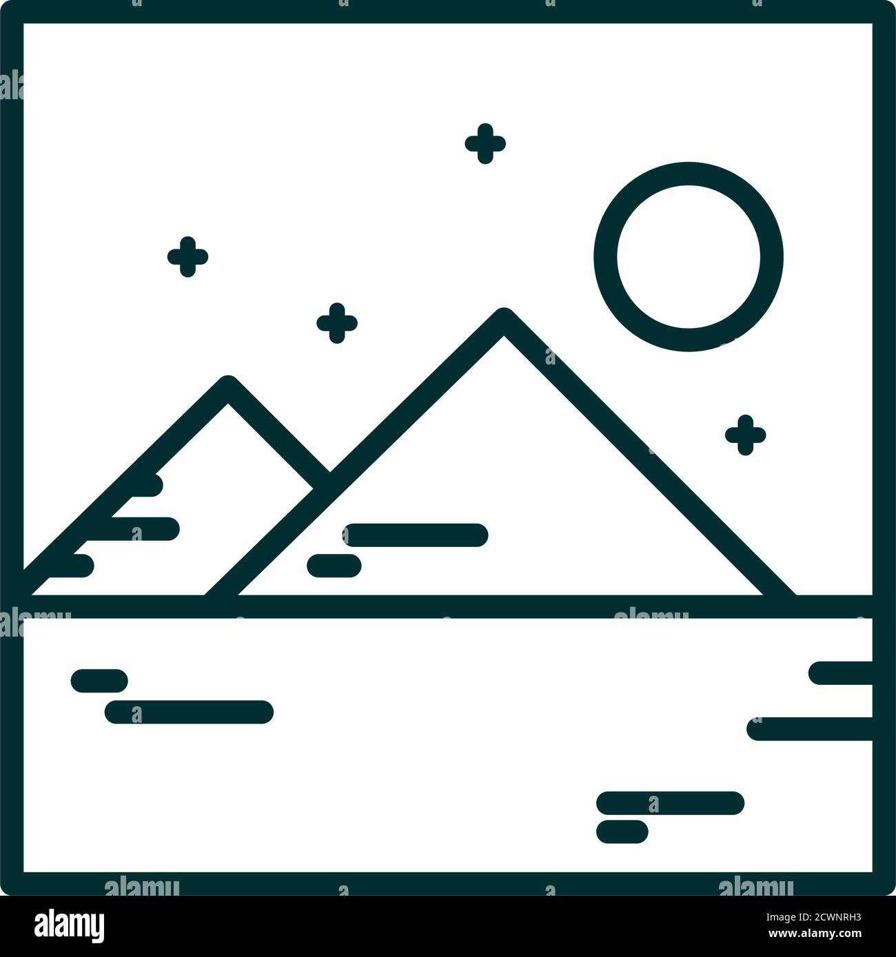 landscape mountains night moon nature cartoon line icon style vector ...