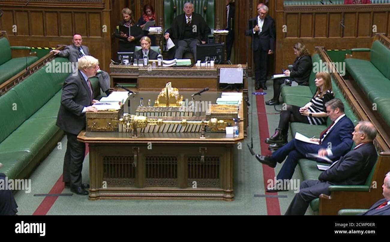 Prime Minister Boris Johnson speaks during Prime Minister's Questions ...