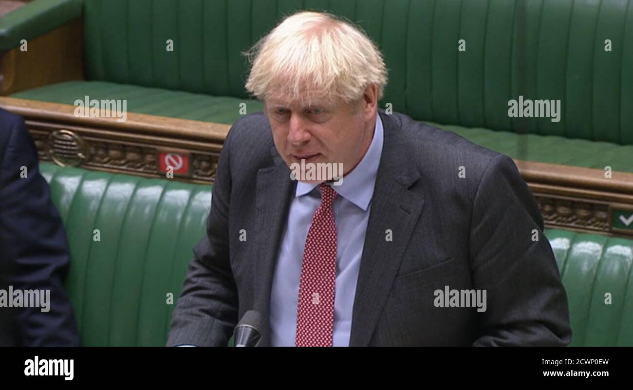 Prime Minister Boris Johnson speaks during Prime Minister's Questions ...