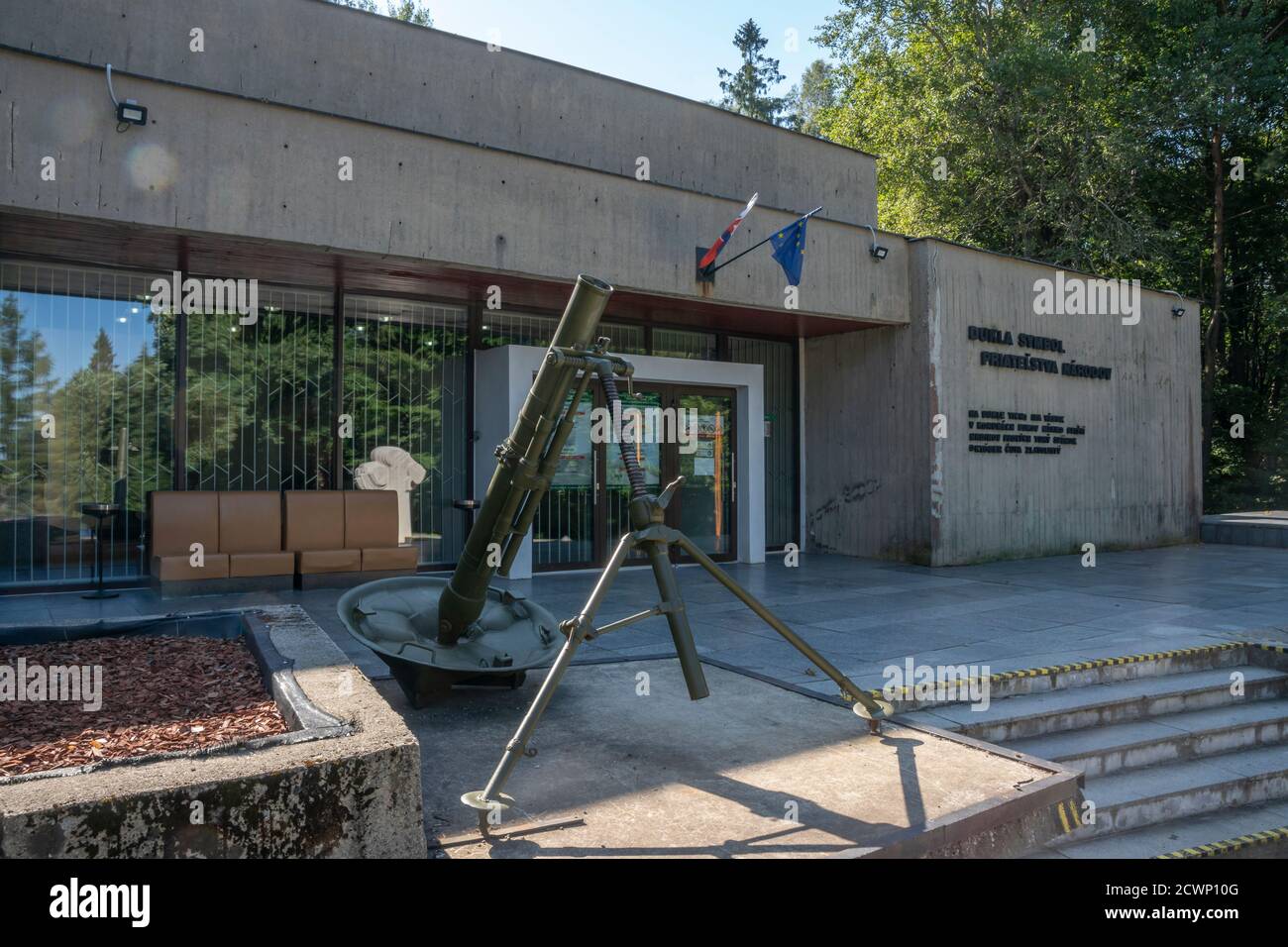Entrance to the observation tower and museum on the Dukla Pass on the ...
